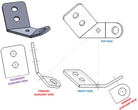 Auxiliary View Drafting Auxiliary Views Projections Dimensions