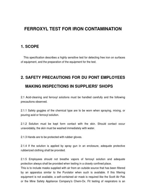 Ferroxyl Test For Iron Contamination Pdf