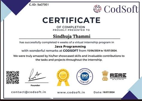 Sindhuja Thammi On Linkedin Codsoft Javaprogramming Certification