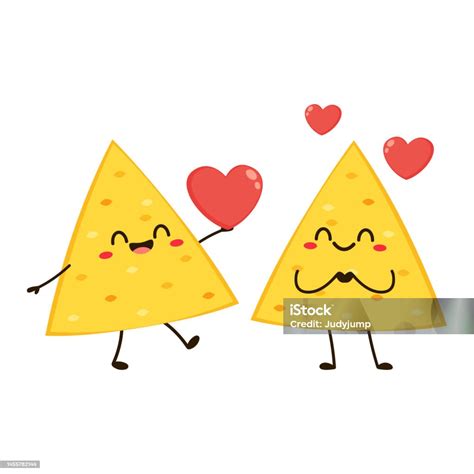Nacho Charakterdesign Nachos Auf Weißem Hintergrund Rosa Herz Und Cute Nacho Cartoon Vektor