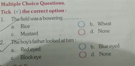 Multiple Choice Questions Tick The Correct Option 1 The Field Was