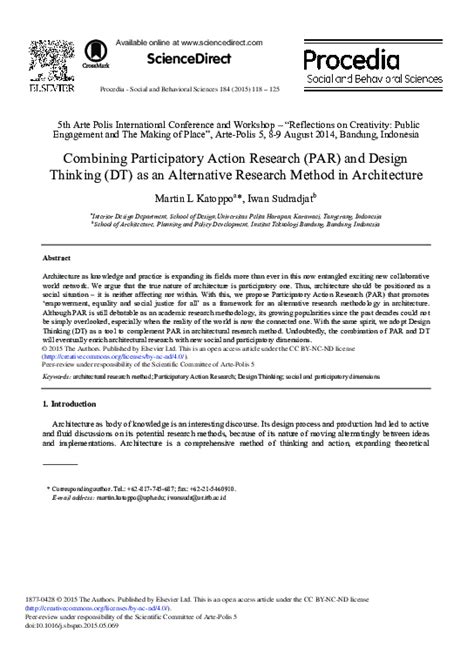 Pdf Combining Participatory Action Research Par And Design Thinking Dt As An Alternative