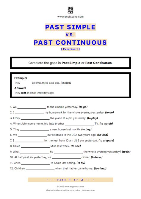 Past Simple And Past Continuous Exercises Worksheets Printable