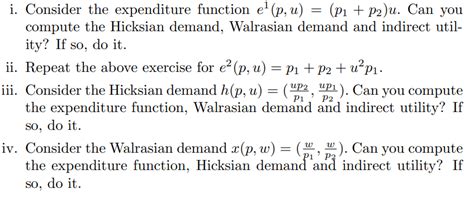Solved I Consider The Expenditure Function E P U P1
