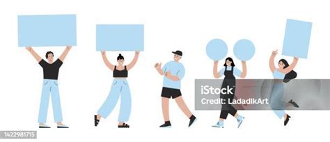 빈 포스터가있는 시범 그룹 십대 젊은 성인 시위대 캐릭터 팬 클럽 배너가있는 벡터 플랫 팬 정치적 항의 사람들 사람들에 대한 스톡 벡터 아트 및 기타 이미지 Istock