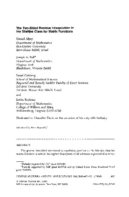 pdf the two sided residue interpolation in the stieltjes class for