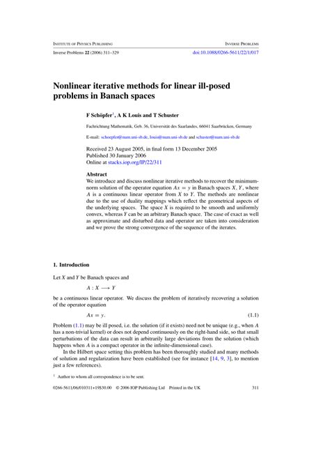 PDF Nonlinear Iterative Methods For Linear Ill Posed Problems In Banach Spaces