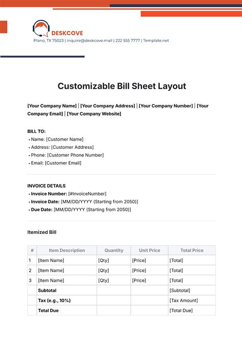 Free Bill Sheet Templates Editable And Printable