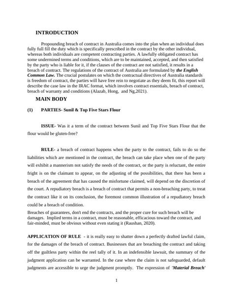 Breach Of Contract In Australia Common Law Assignment Irac