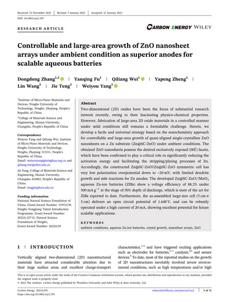 Pdf Controllable And Large‐area Growth Of Zno Nanosheet Arrays Under Ambient Condition As