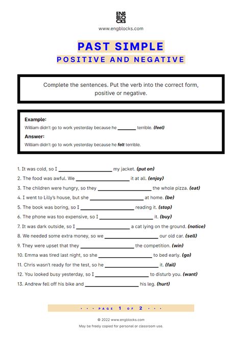 Past Simple — Positive And Negative Esl Worksheets