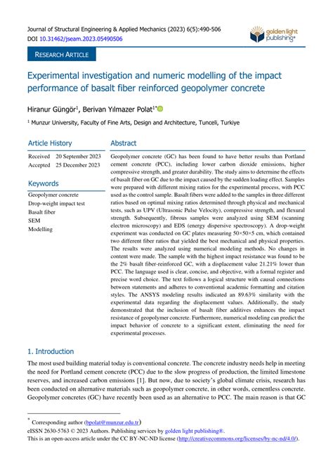 Pdf Experimental Investigation And Numeric Modelling Of The Impact Performance Of Basalt Fiber