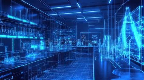 Virtual Laboratory Wireframe Showing Science Blueprint Concept Stock