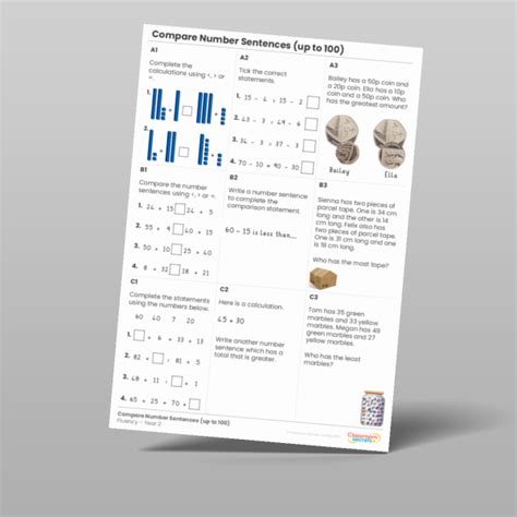 Year 2 Compare Number Sentences Up To 100 Fluency Matrix Resource Classroom Secrets