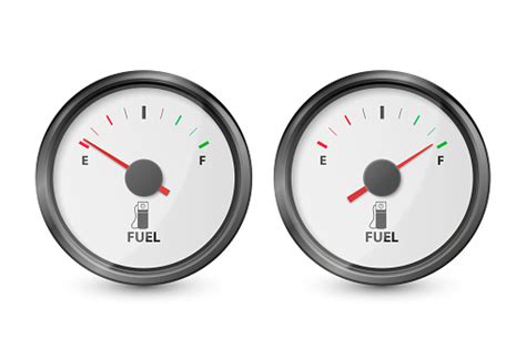 벡터 3d 사실적인 흑백 원 가스 연료 탱크 게이지 백색 배경에 격리 된 오일 레벨 바 아이콘 설정 자동차 대시보드 세부 정보 연료 표시기 가스 미터 센서 디자인 템플릿 0