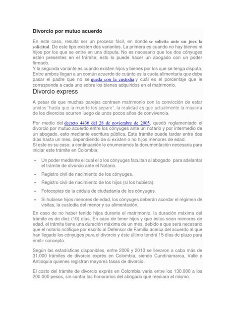 Divorcio Por Mutuo Acuerdo Pdf Divorcio Instituciones Sociales