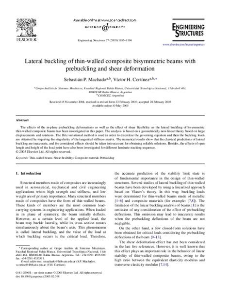 Pdf Lateral Buckling Of Thin Walled Composite Bisymmetric Beams With