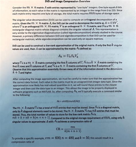 Solved Svd And Image Compression Overview Consider The M X N Matrix A With Entries Represented