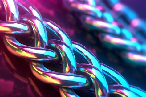 Cadena Holográfica De Metal Con Reflejos De Luz Azul Y Rosa Foto Premium