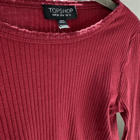 Burgundy Ribbed Long Sleeve Top Cropped Topshop Depop