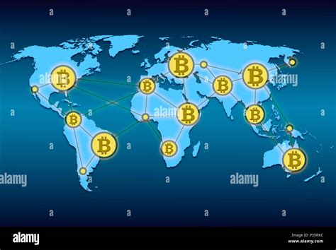 World Map With World Network And Crypto Currency Bitcoin Illustration
