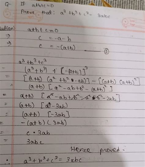 If A B C 0 Then A3 B3 C3 Is Equal To