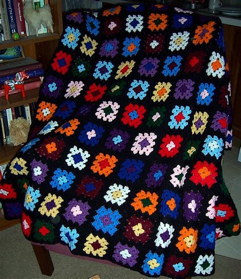 Granny Square Afghan I Made From Scrap Yarn With Black Border Granny