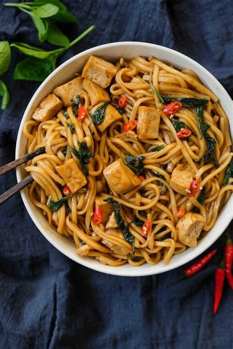 Stir Fried Tofu And Basil Noodles Vegan Recipe The Foodie Takes Flight