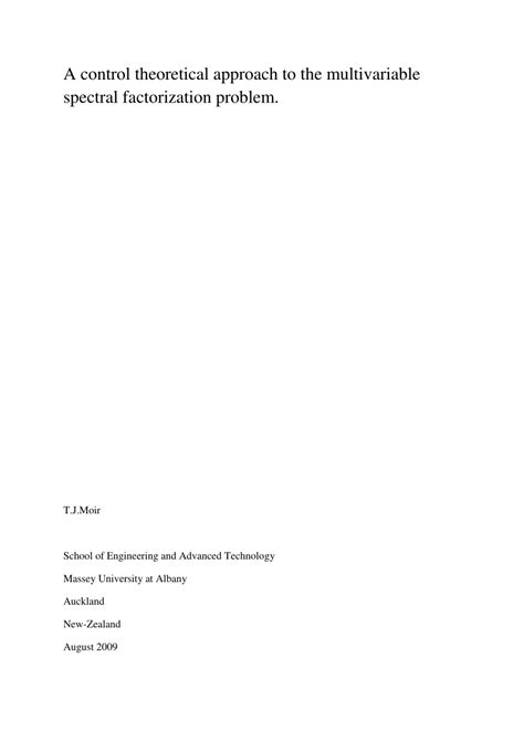 Pdf Control Theoretical Approach To Multivariable Spectral