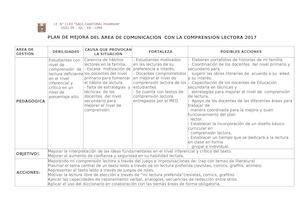 Plan Mejora Comunicación Comprensión Lectora 2016 Comprensión