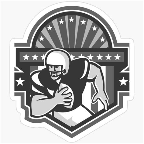 American Football Player Ball Running Grayscale Sticker Baseball Sticker Football Sticker