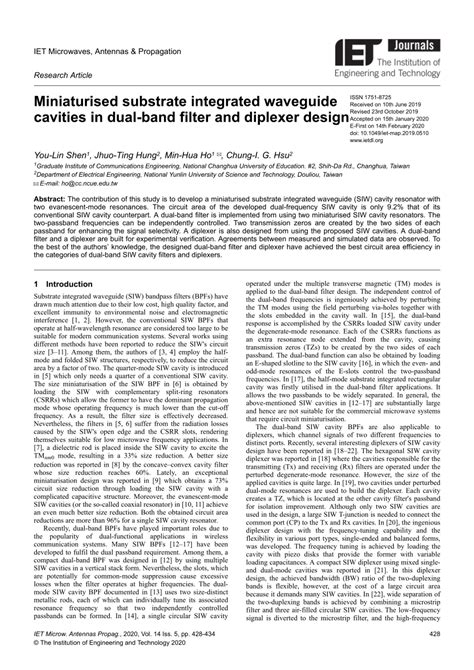 Miniaturized Substrate Integrated Waveguide Cavities In Dual Band