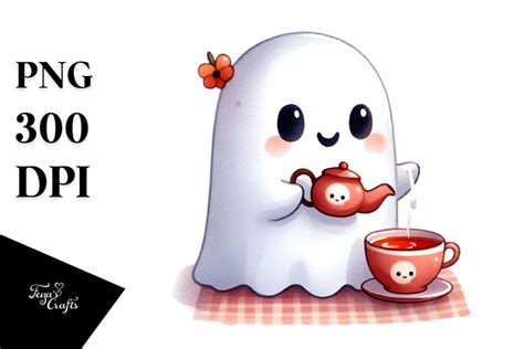 Cute Ghost Drinking Tea Png