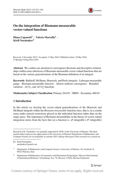 On The Integration Of Riemann Measurable Vector Valued Functions