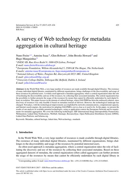 Pdf A Survey Of Web Technology For Metadata Aggregation In Cultural Heritage