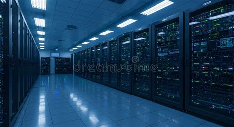 Modern Data Center Hall With Rows Of High Tech Server Racks Stock Illustration Illustration Of
