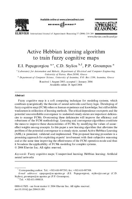 Pdf Active Hebbian Learning Algorithm To Train Fuzzy Cognitive Maps