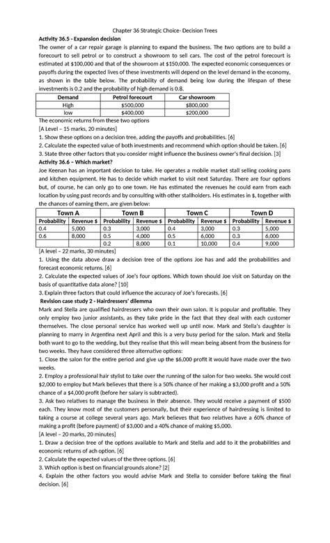Decison Trees Chapter 36 Strategic Choice Decision Trees Activity 36