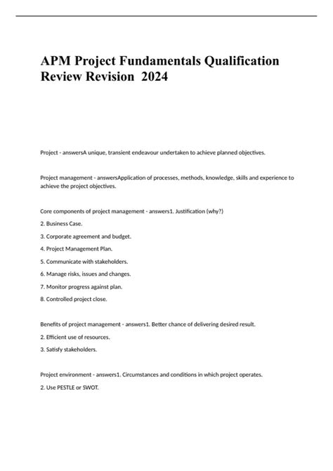 APM Project Fundamentals Qualification Review Revision 2024 Apm Stuvia UK