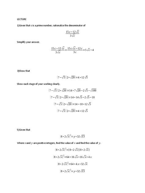 Igcse Surds Grade 9 With Exercises Pdf Square Root Numbers