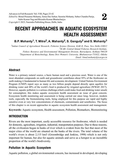 Pdf Recent Approaches In Aquatic Ecosystem Health Assessment