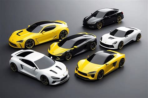 Set Of Modern 3d Render Car Models Simplified Shapes Big Wheels New