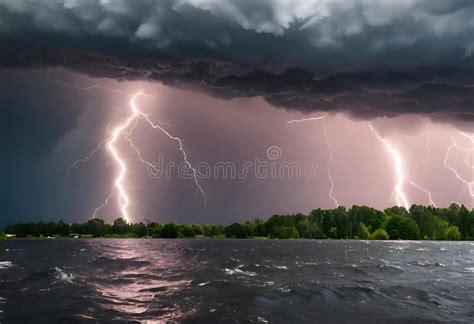 Tornado With Storm Clouds And Lightning Strikesai Generated Stock