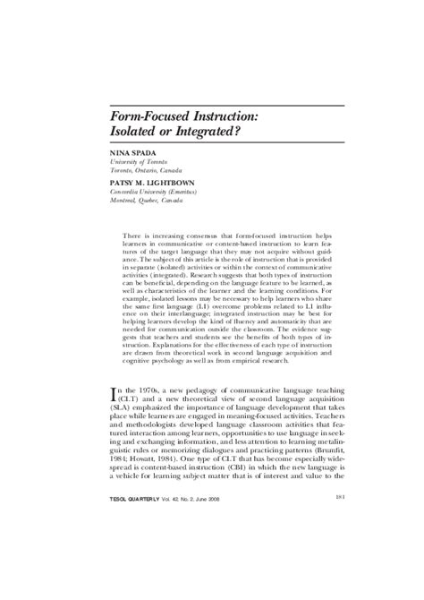 Pdf Form Focused Instruction Isolated Or Integrated