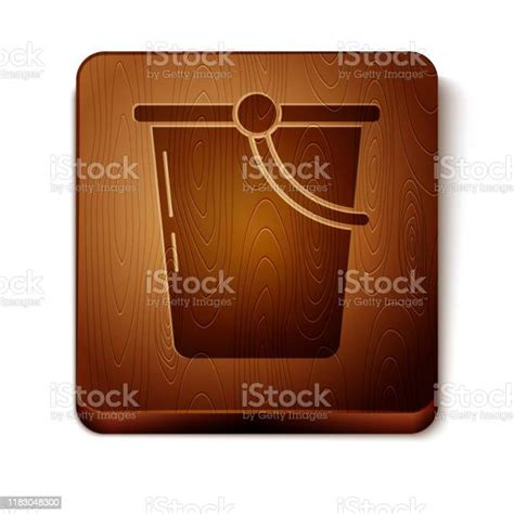 흰색 배경에 격리 된 갈색 양동이 아이콘입니다 나무 사각형 버튼입니다 벡터 일러스트레이션 가사 집안일에 대한 스톡 벡터 아트 및 기타 이미지 Istock