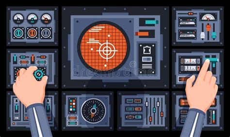 Pilot Hands On The Control Panel Of The Spaceship Stock Vector Illustration Of Console