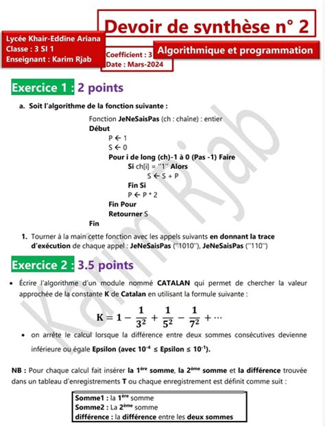 algorithmique et programmation révision1 3 si