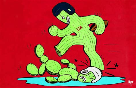 Vintage Arizona Cactus Football Cartoon Art By Row One Brand Wall Art