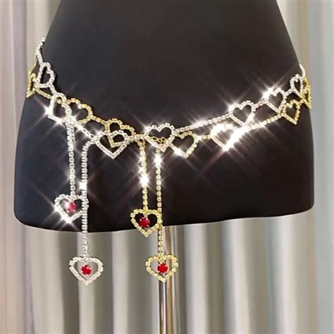 Tassel Heart Waist Chain Fashion Sexy Body Jewelry Nightclub Rhinestone