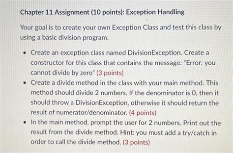 Solved Chapter 11 Assignment 10 Points Exception Handling